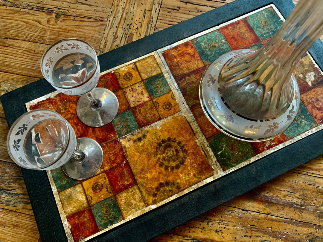 Travertine Tile Cheese Board Wood, Unique Engagement Gift for Couple ...