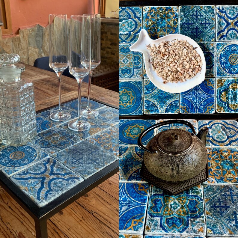 Vintage Serving Table Blue Tile Table Turkish Tile Table - Etsy