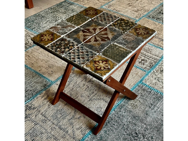 Vintage Side Table Rustic Tile Side Table Vintage Travertine - Etsy