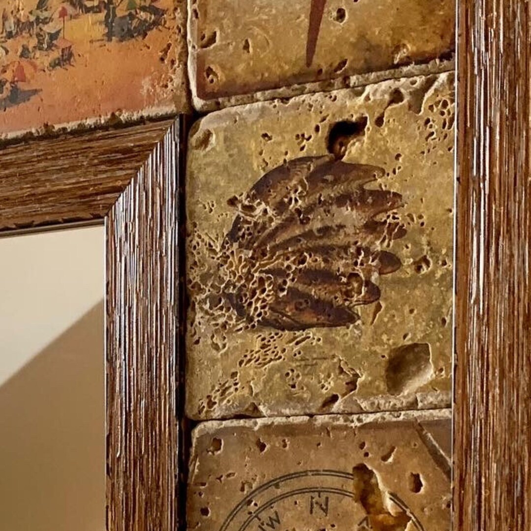 Travertine Mirror for Above Bed, Ocean Inspired Decor, Fish Bathroom ...