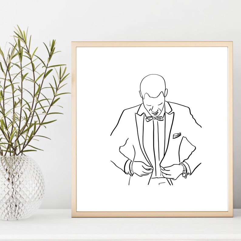 Groom Digital Illustration 8x10 Bridal Wedding Line Art | Etsy