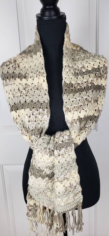 Shaded Cream Crochet Handmade Scarf - Etsy