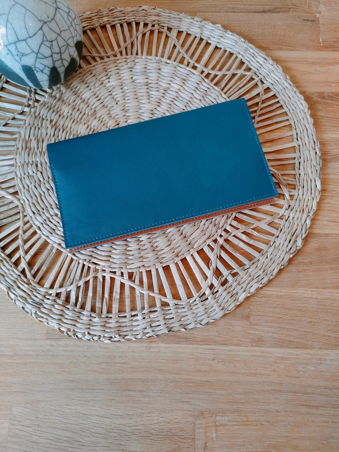 Blue Leather Checkbook Cover - Etsy
