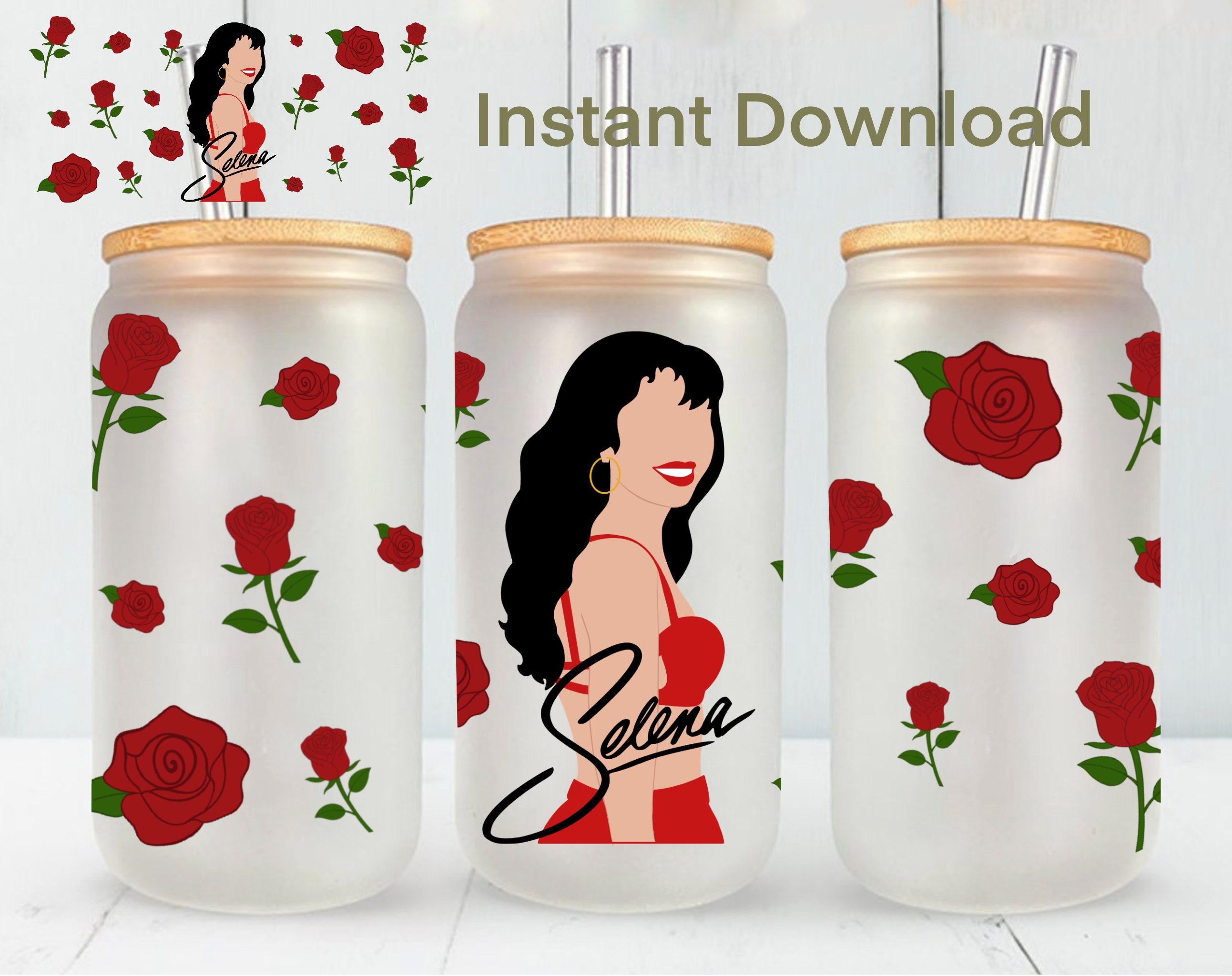 SELENA Glass Cup Wrap PNG File DOWNLOAD Only File. Selena Quintanilla ...