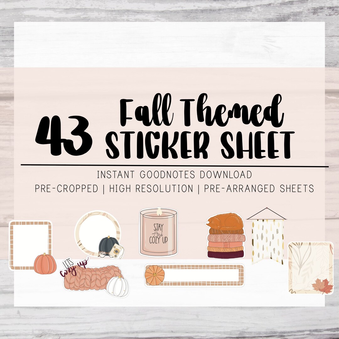 Fall Themed Digital Stickers, Fall Sticker Sheet, Pre-cropped Digital ...