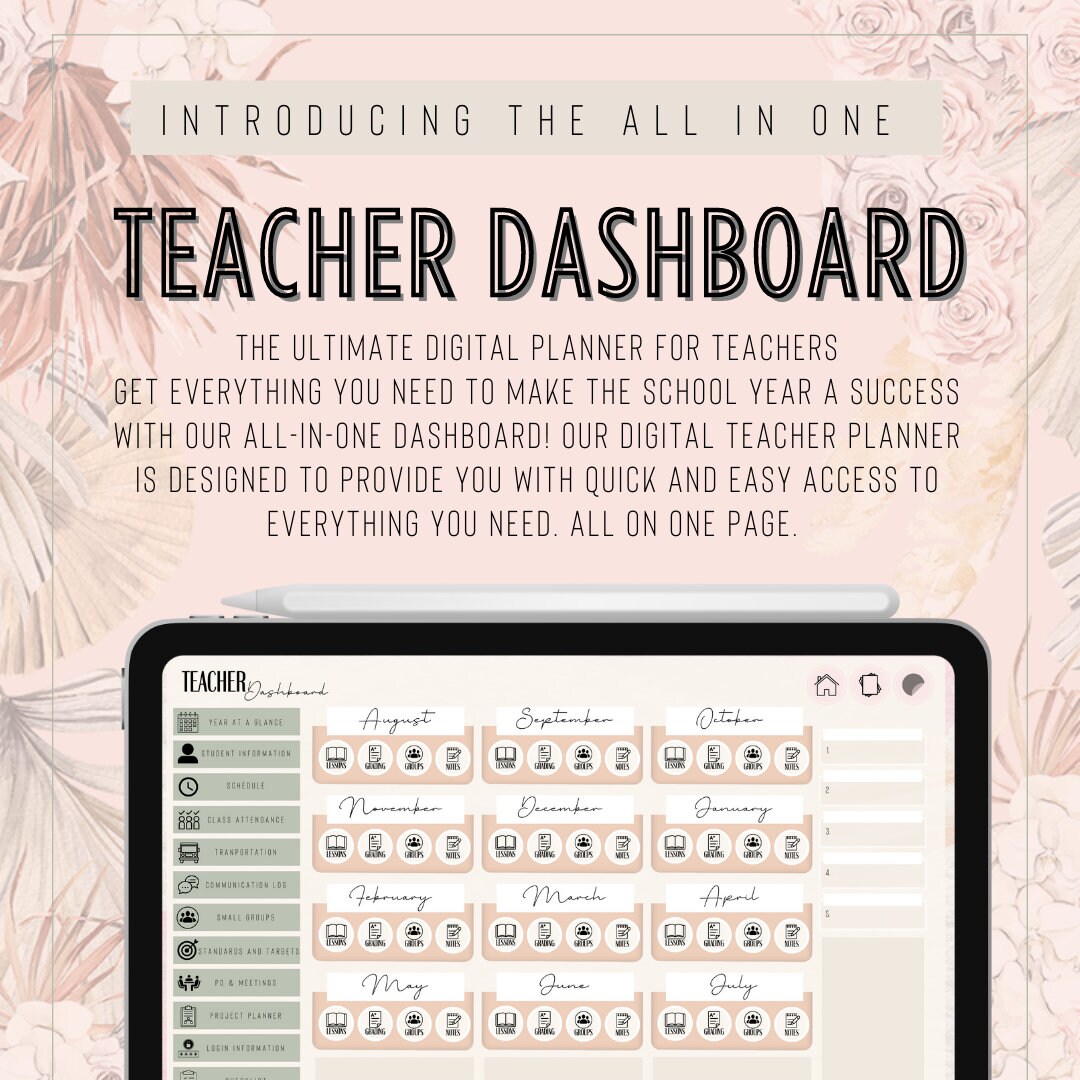 Digital Teacher Dashboard, Digital Teacher Planner, - Etsy