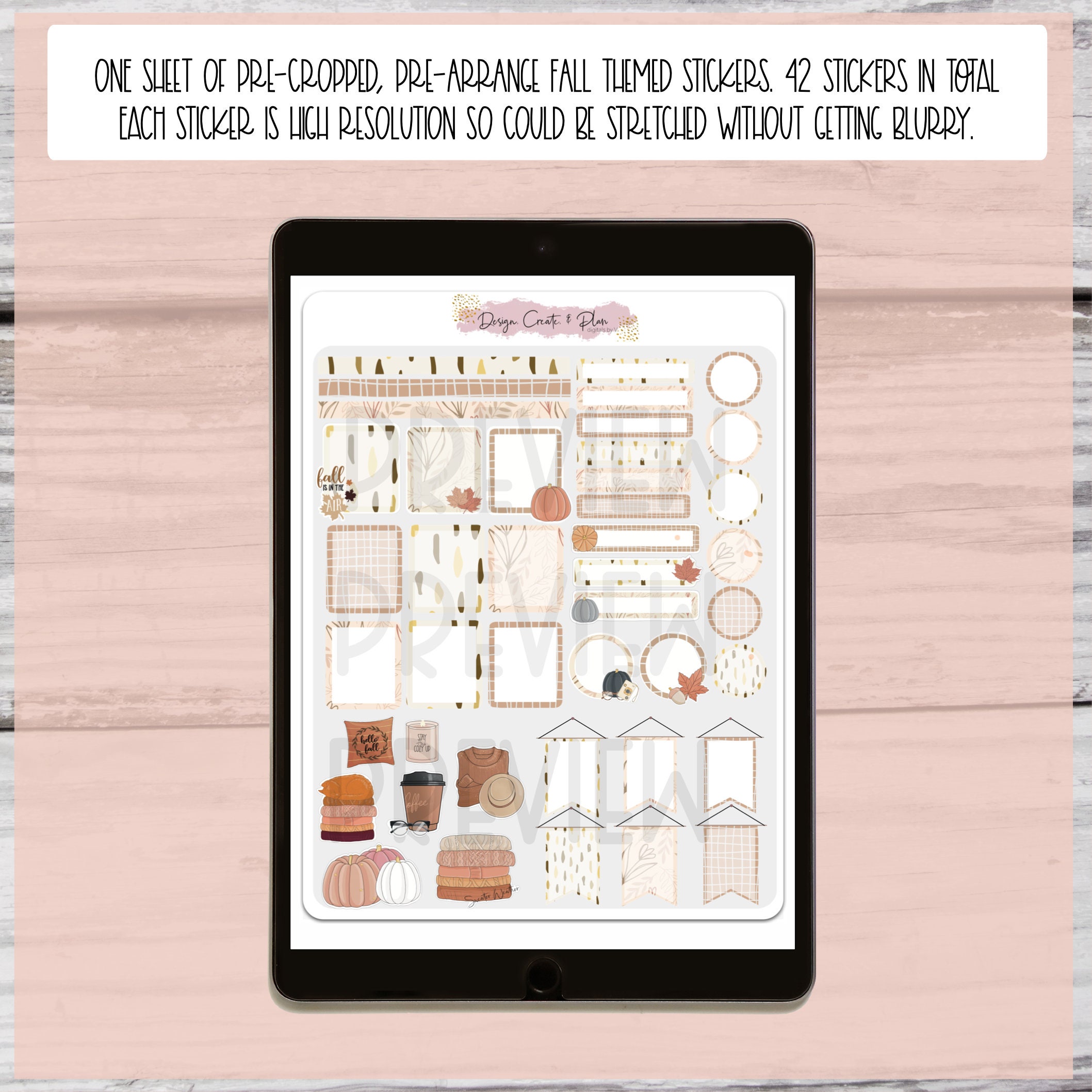 Fall Themed Digital Stickers, Fall Sticker Sheet, Pre-cropped Digital ...