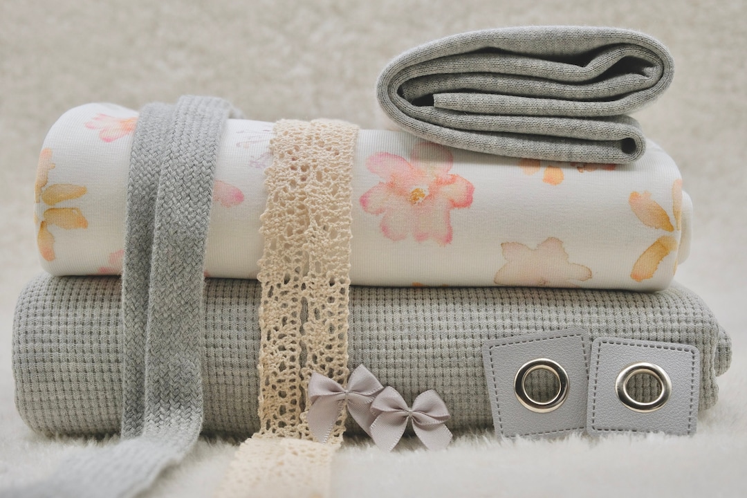 Girls Fabric Package Jersey Flowers and Waffle Knit in Light Gray ...