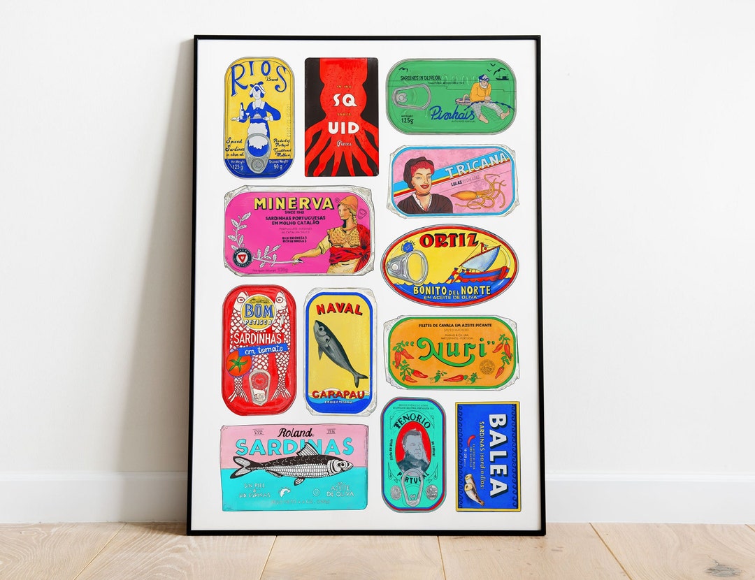 Sardines in a Tin Art Print,vintage Tinned Fish Poster, Colourful Fish ...