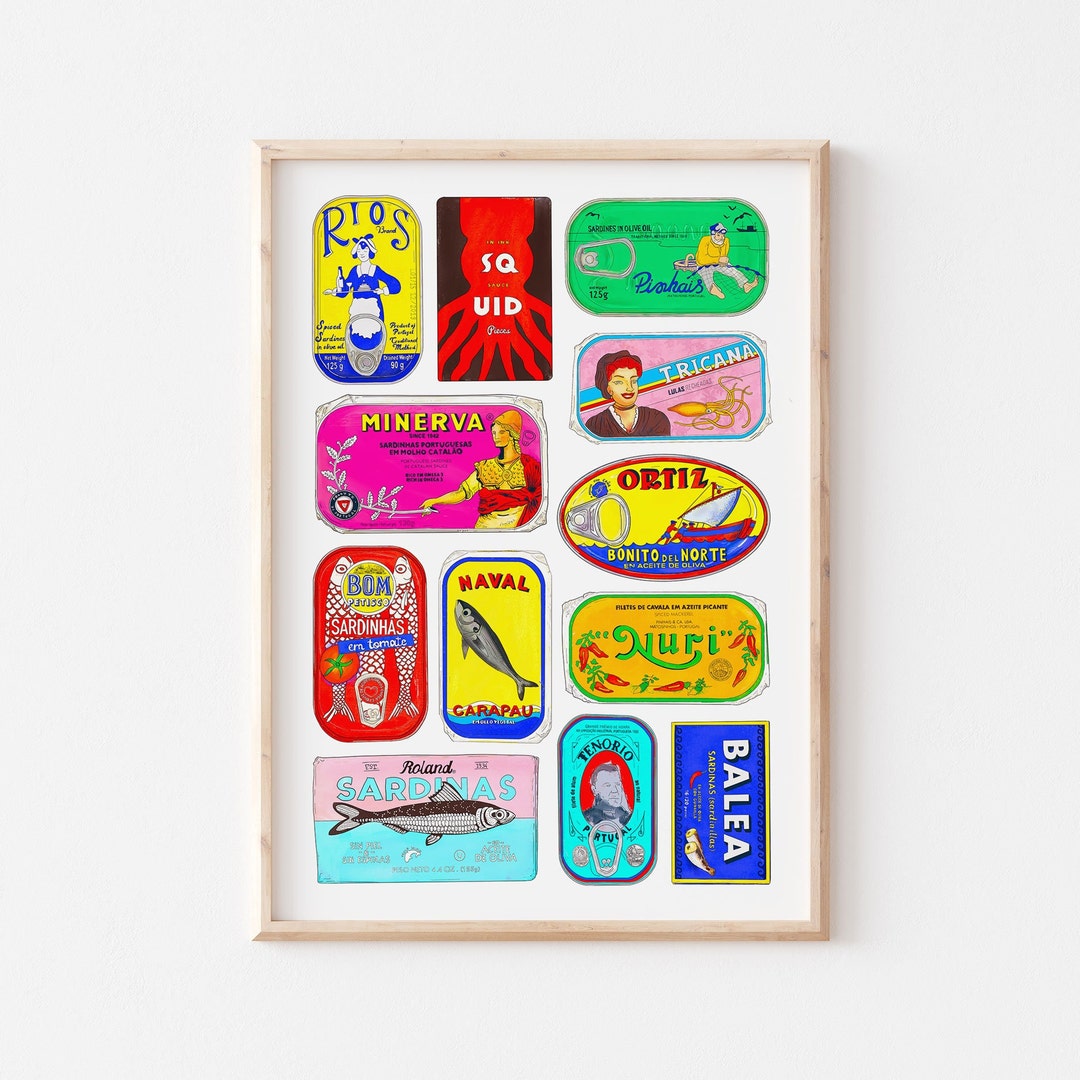 Sardines in a Tin Art Print, Tinned Fish Wall Art, Colourful Fish Art ...