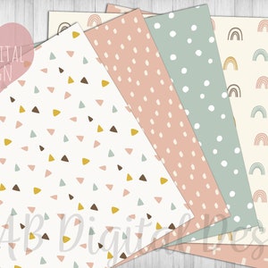 Boho Rainbows & Doodles Digital Paper | Blush Pink, Gold, Blue | Baby ...