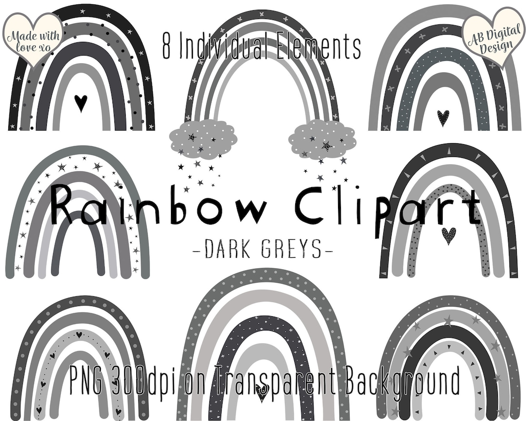 Grey Rainbow Clipart | Neutral Grey Monochrome | Boho Rainbows | Boho ...