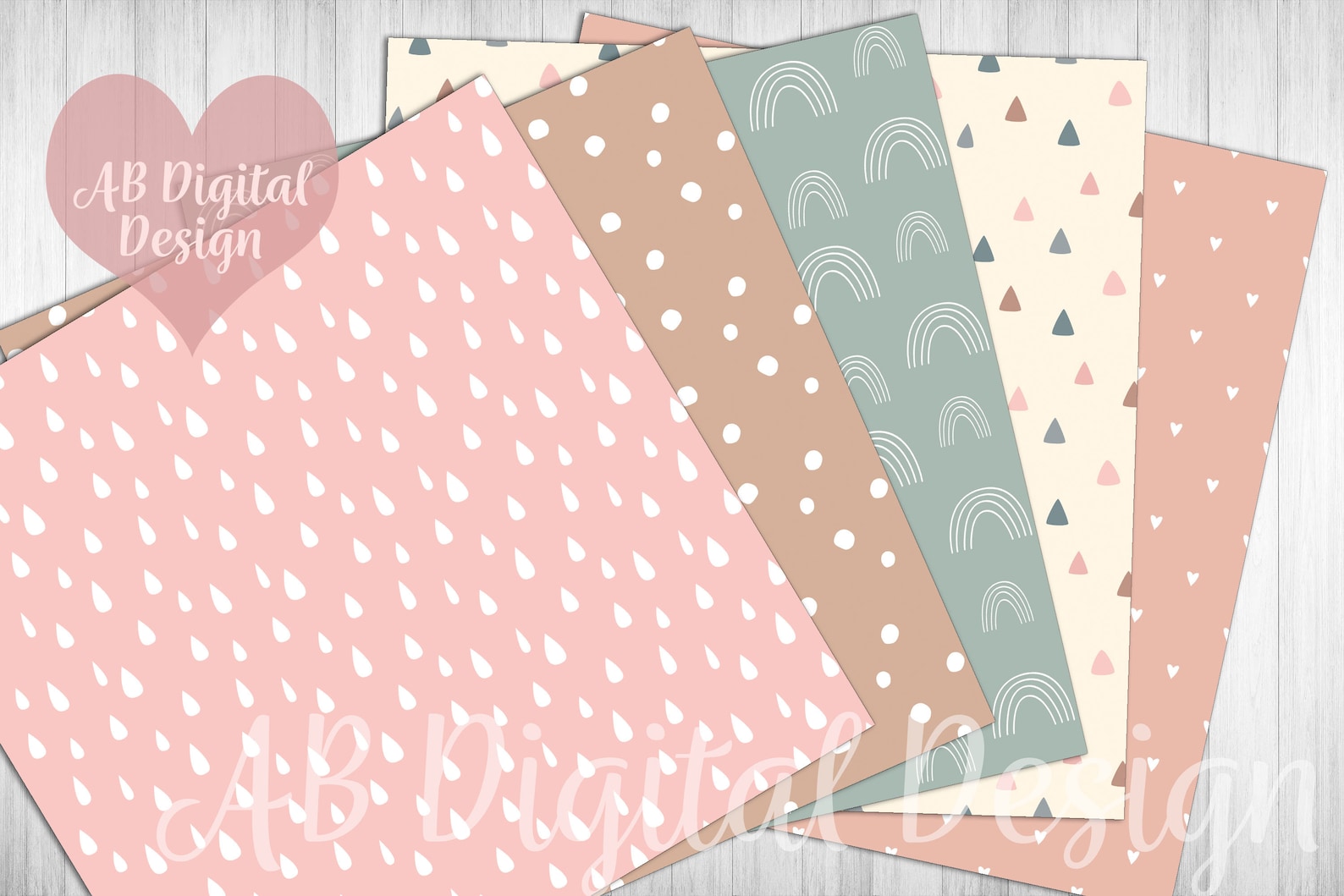 Boho Digital Paper | Blush Pink, Rose Gold, Blue | Baby Girl, Baby Boy ...