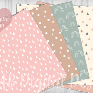Boho Digital Paper | Blush Pink, Rose Gold, Blue | Baby Girl, Baby Boy ...