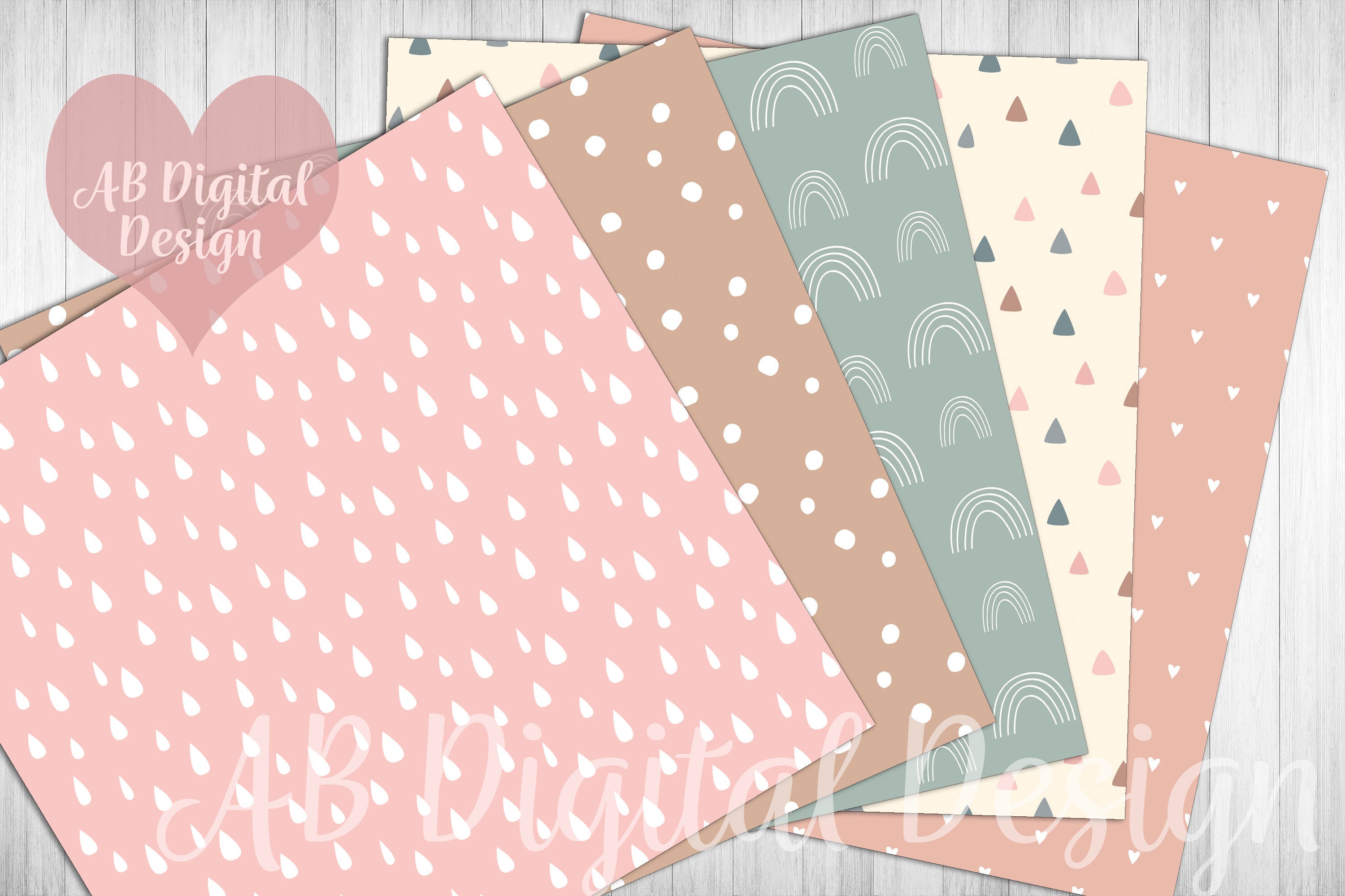 Boho Digital Paper Blush Pink Rose Gold Blue Baby Girl | Etsy