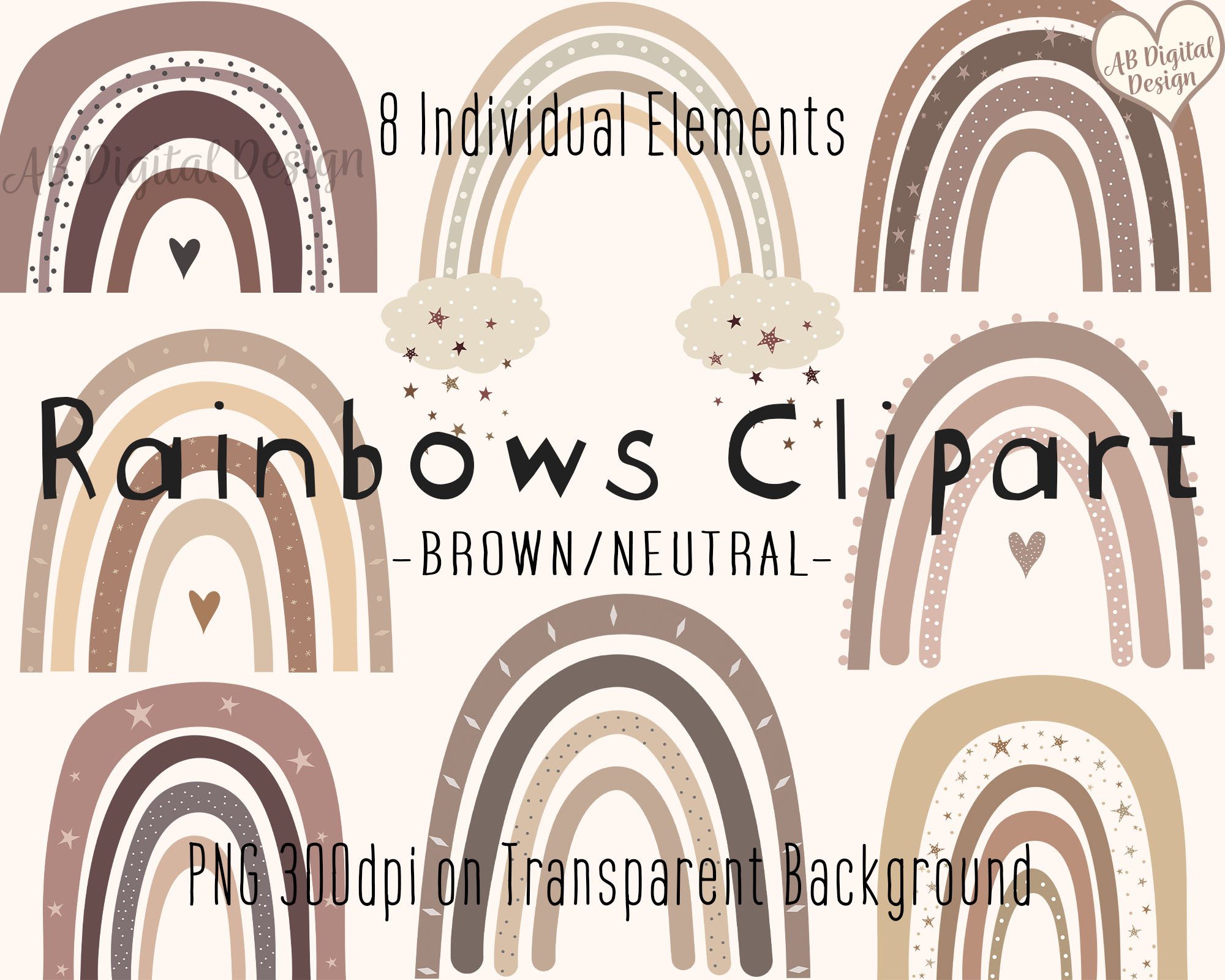 Instant Download Boho Rainbow Clipart Neutral Rainbow PNG Boho Nursery ...
