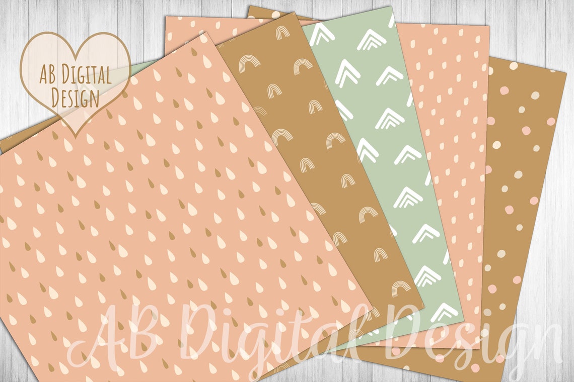 Boho Digital Paper | Baby Girl or Baby Boy Scrapbook | Boho Rainbows ...