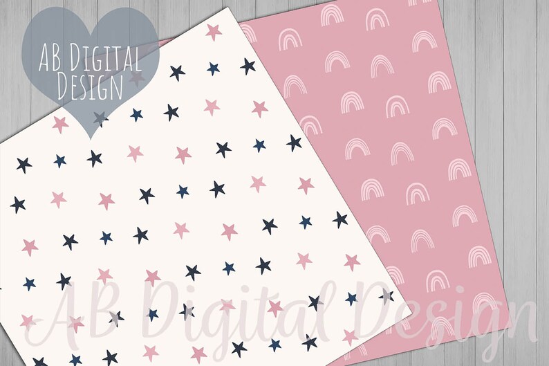 Rainbow Digital Paper | Pink, Blush & Navy | Baby Girl, Baby Shower ...