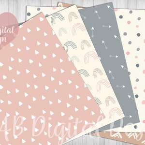 Boho Digital Paper | Blush Pink, Rose Gold, Blue | Baby Girl, Baby Boy ...