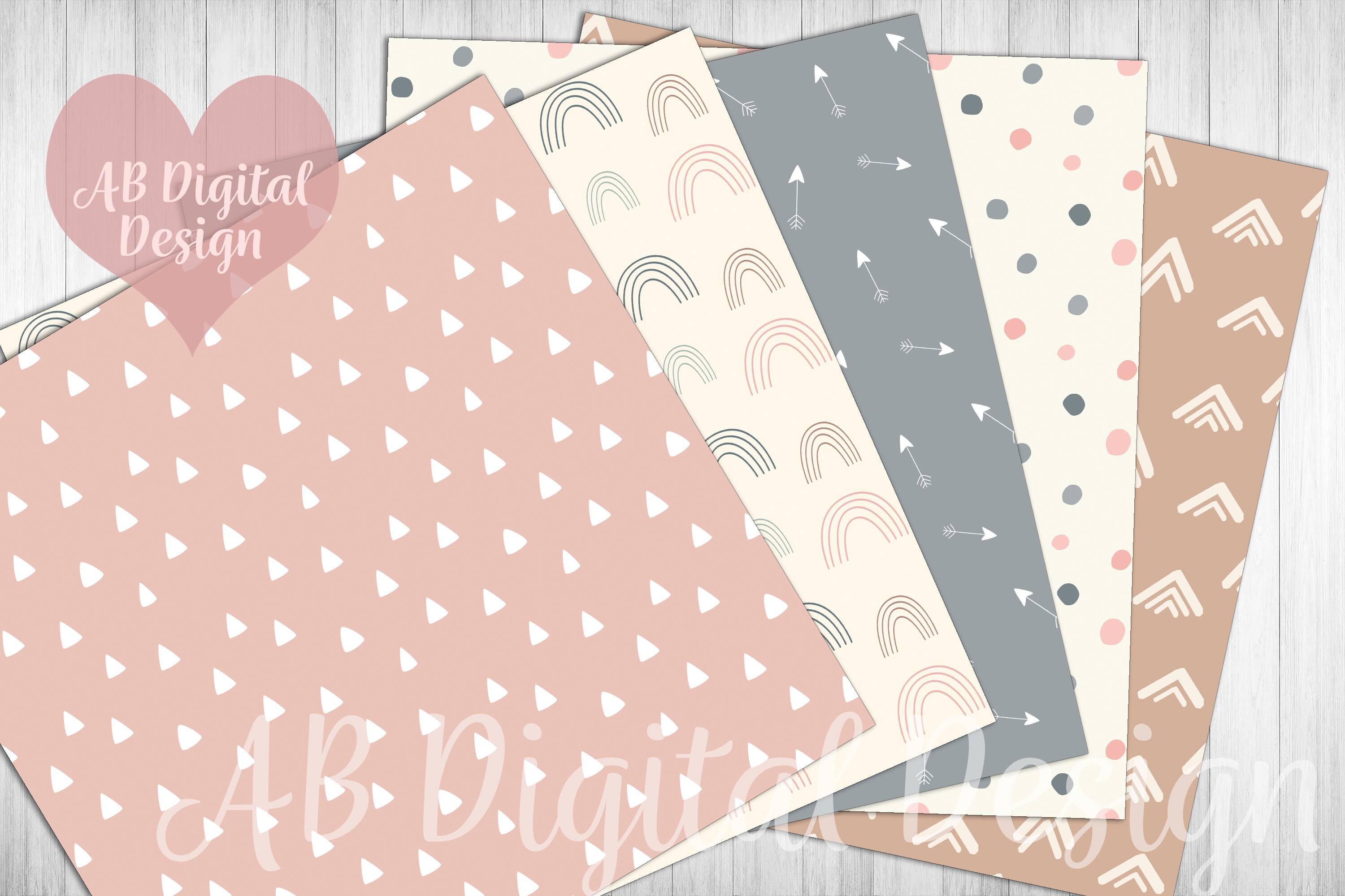 Boho Digital Paper Blush Pink Rose Gold Blue Baby Girl | Etsy