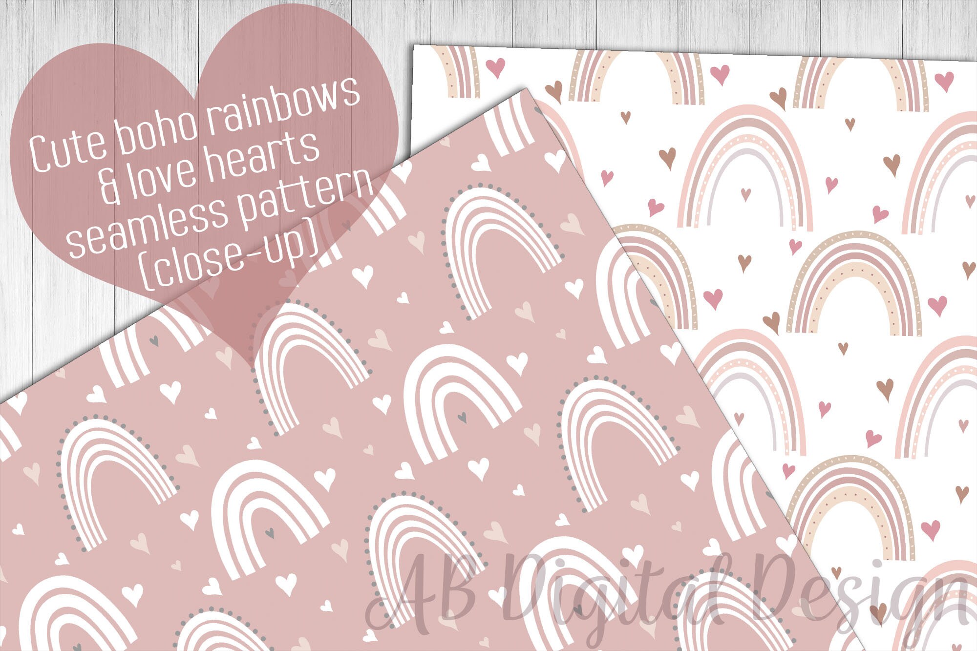 Rainbows & Love Digital Paper | Blush Pink/rose Gold | Valentines Day ...