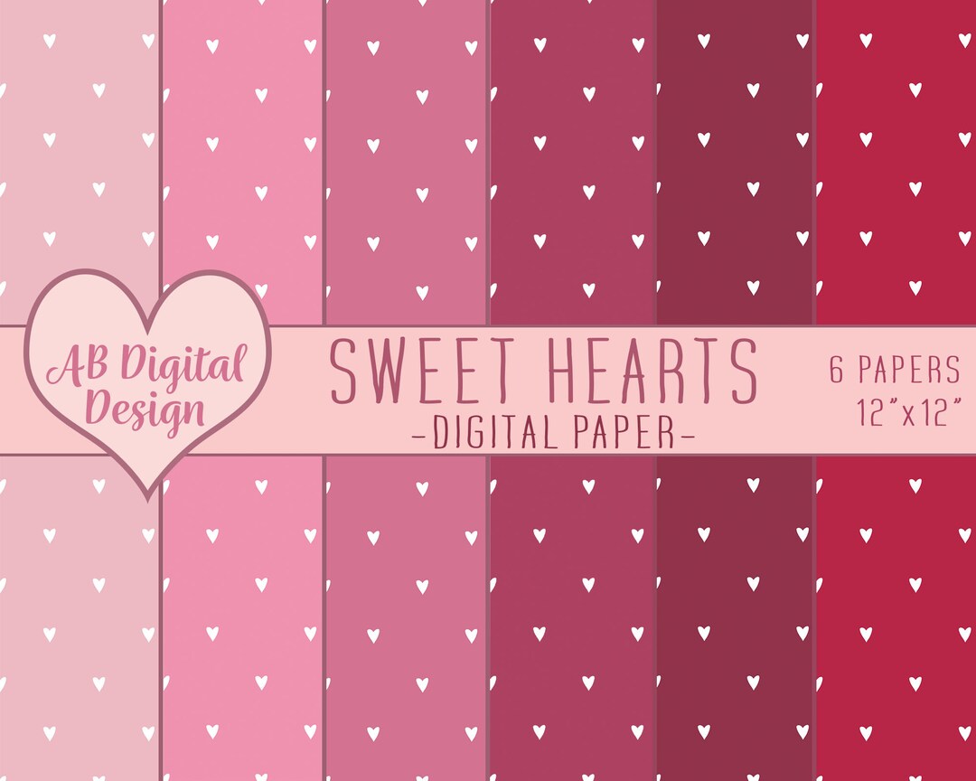 Valentine Hearts Digital Paper | Pink & Red Boho Love Hearts ...