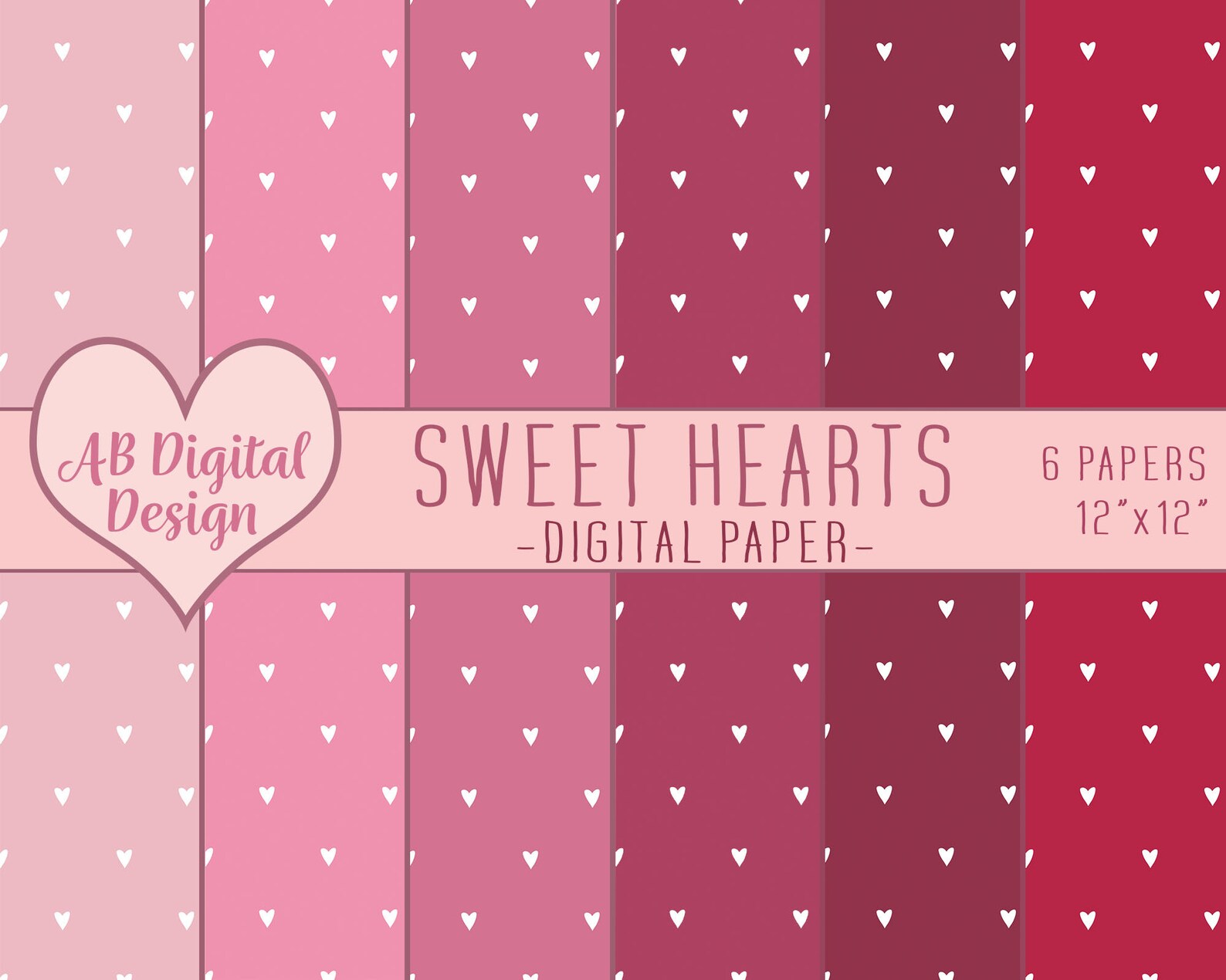 Valentine Hearts Digital Paper | Pink & Red Boho Love Hearts ...