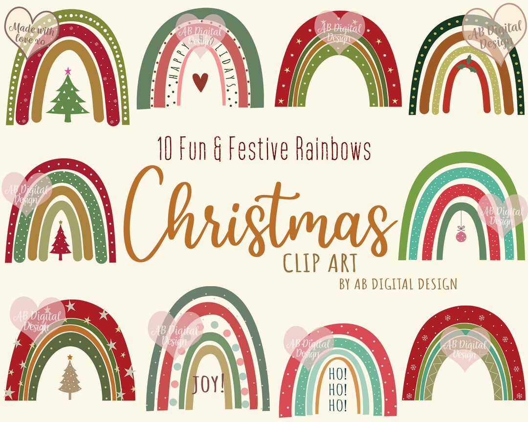 Christmas Rainbows Clipart | Cute Kids Christmas PNG | Trees | Festive ...