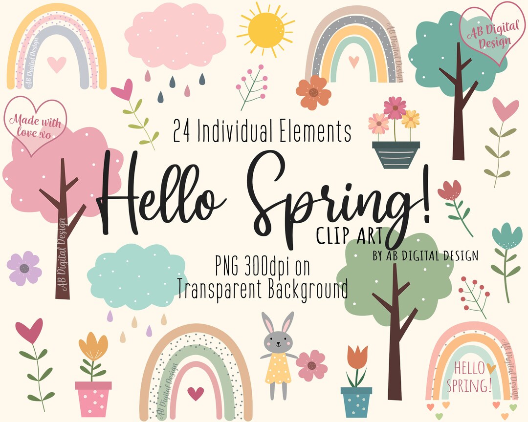 Cute Spring Clipart | Flowers Rainbows Trees | Garden Potted Plants ...