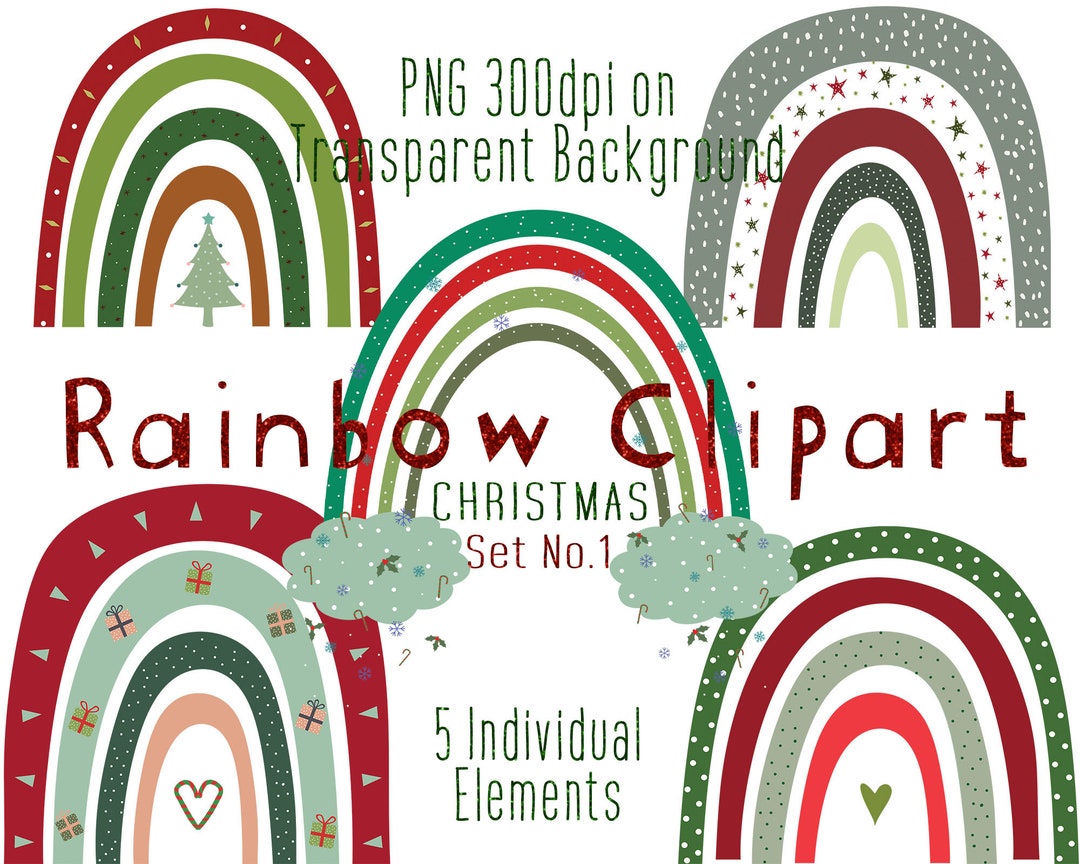 Christmas Rainbows Clip Art | Cute Christmas Clipart PNG | Festive ...