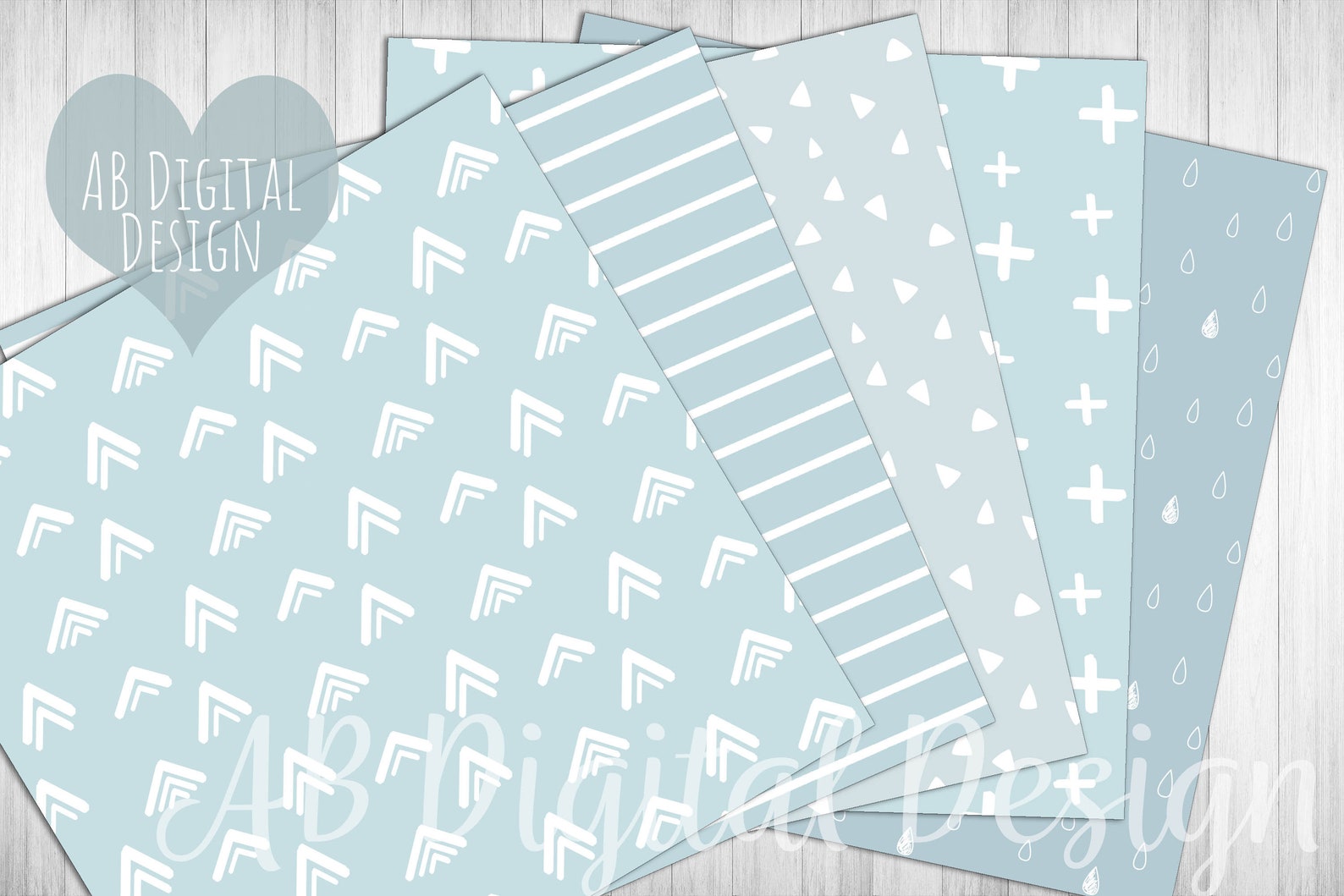 Baby Blue Digital Paper Baby Boy, Baby Shower Boho, Rainbows, Leaves ...