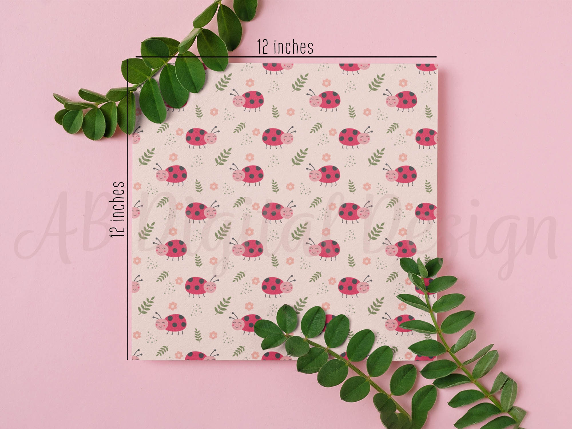 Cute Ladybug Digital Paper Background | Spring Garden Seamless Pattern ...