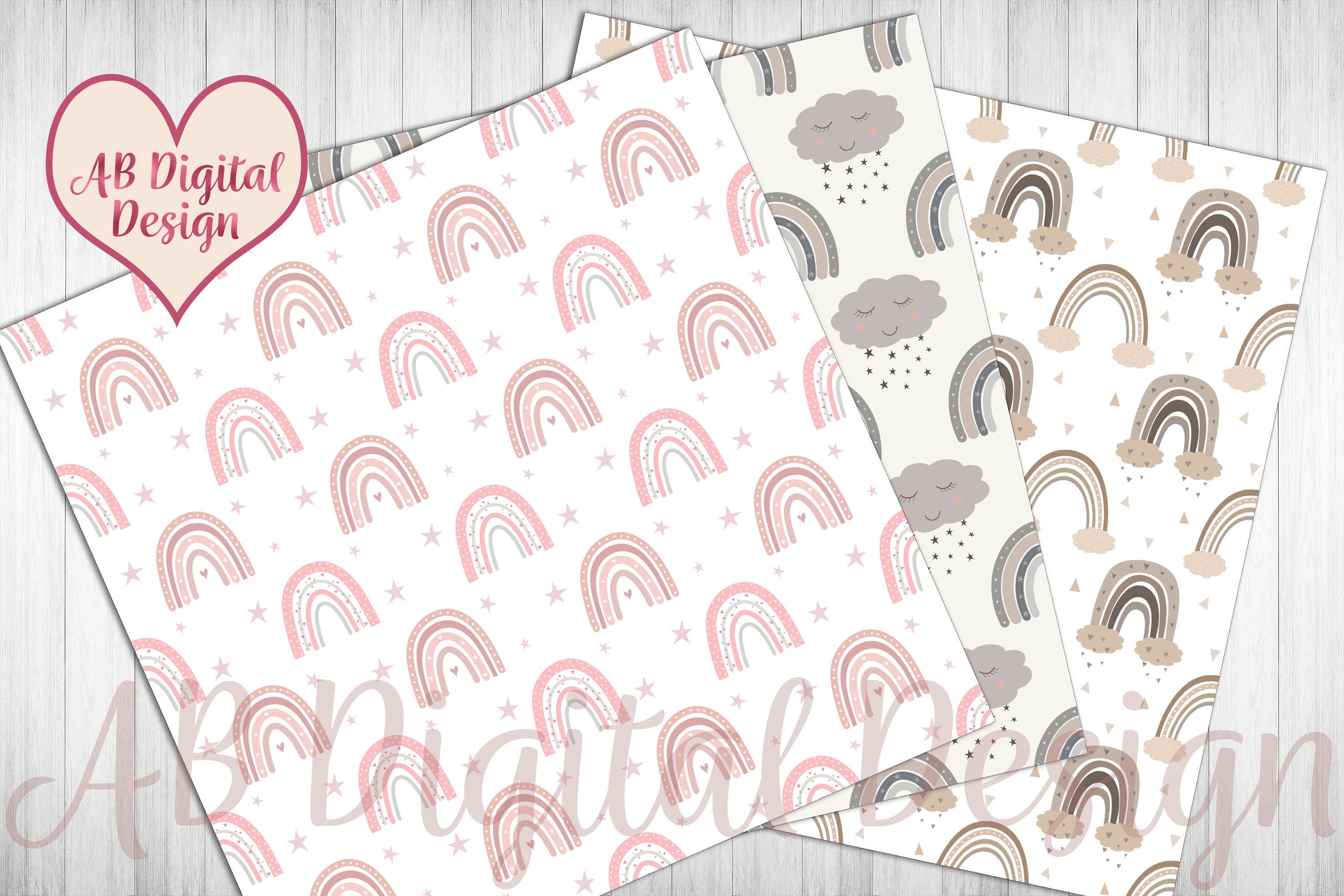 Rainbow Digital Paper | Baby Shower | Baby Girl or Boy | Scrapbooking ...