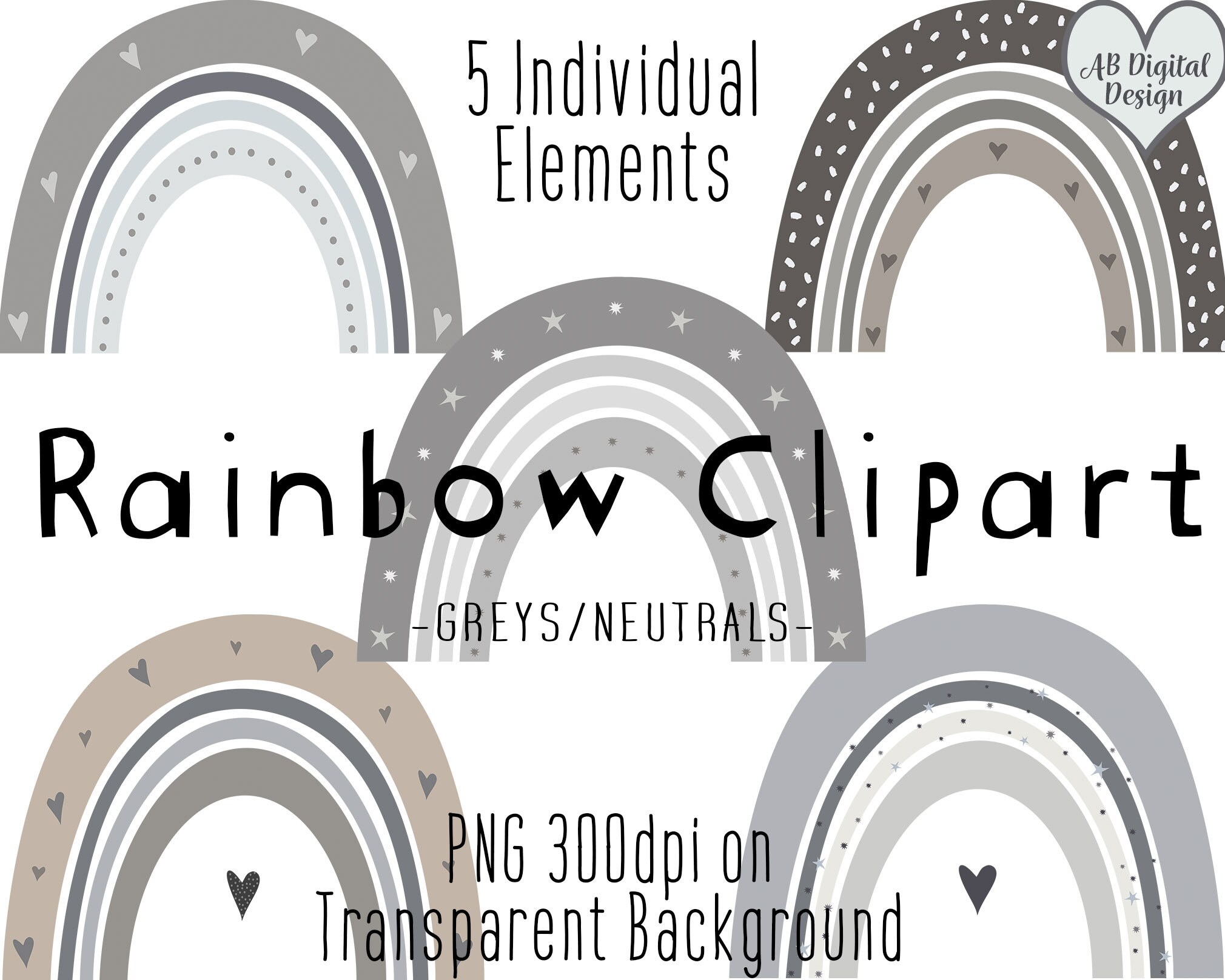 Rainbow Clip Art | Grey/neutral Palette | Children's Bedroom Decor ...