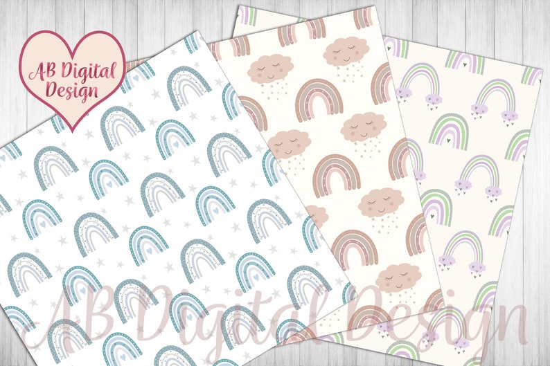 Rainbow Digital Paper | Baby Shower | Baby Girl or Boy | Scrapbooking ...