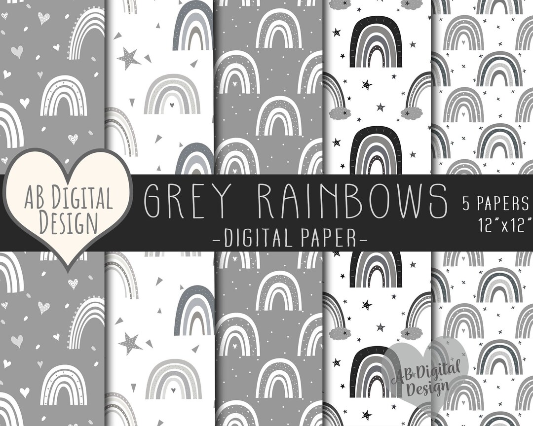 Grey Rainbow Digital Paper | Boho Rainbows | Scandi Rainbows | Cute ...