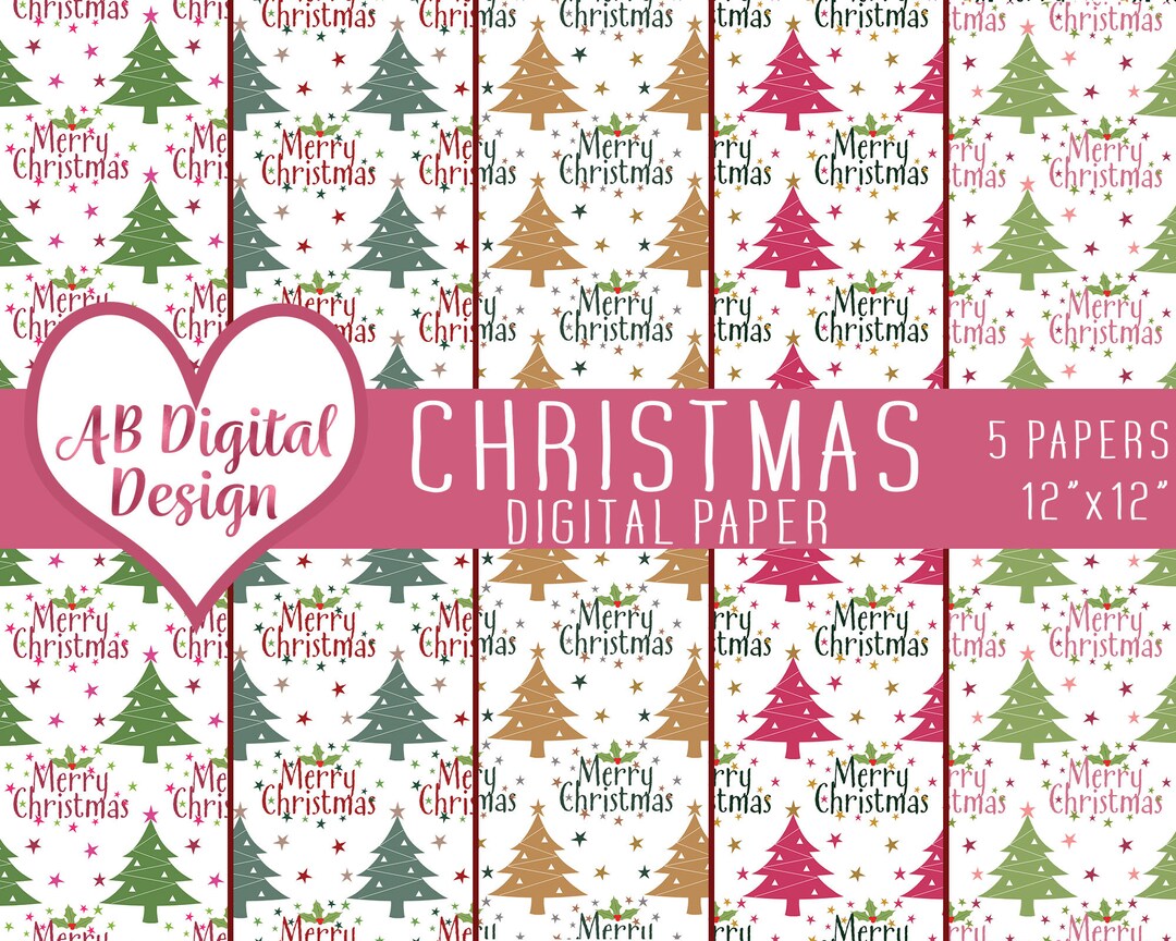 Merry Christmas Digital Paper Backgrounds | Cute Christmas Digital ...