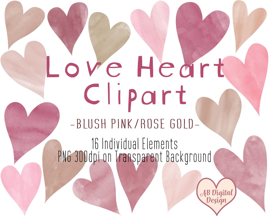 Blush Pink Rose Gold Hearts Clipart Watercolor Love Hearts Boho Heart ...