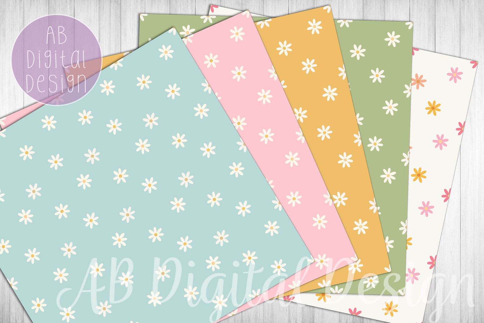 Daisy Flowers Digital Paper Background | Pastel Floral Daisies Seamless ...