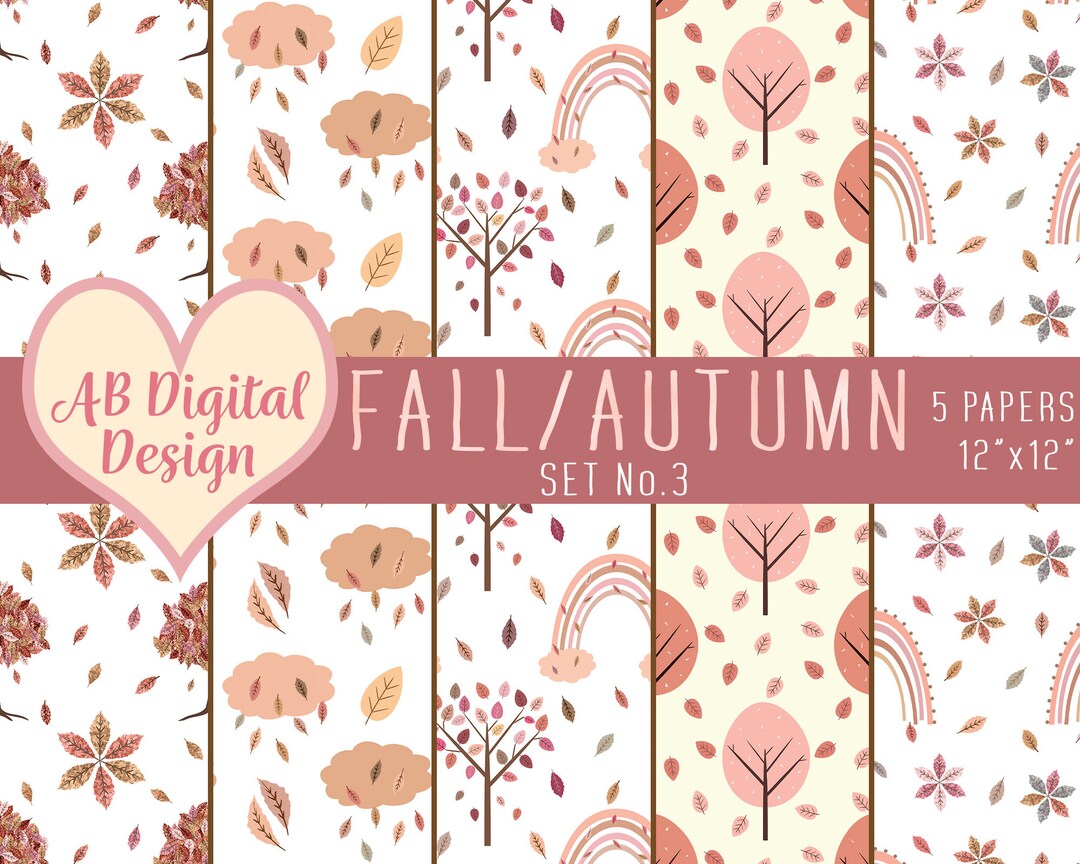 Autumn/fall Digital Paper Backgrounds | Pink Autumn Tones | Fall Leaves ...