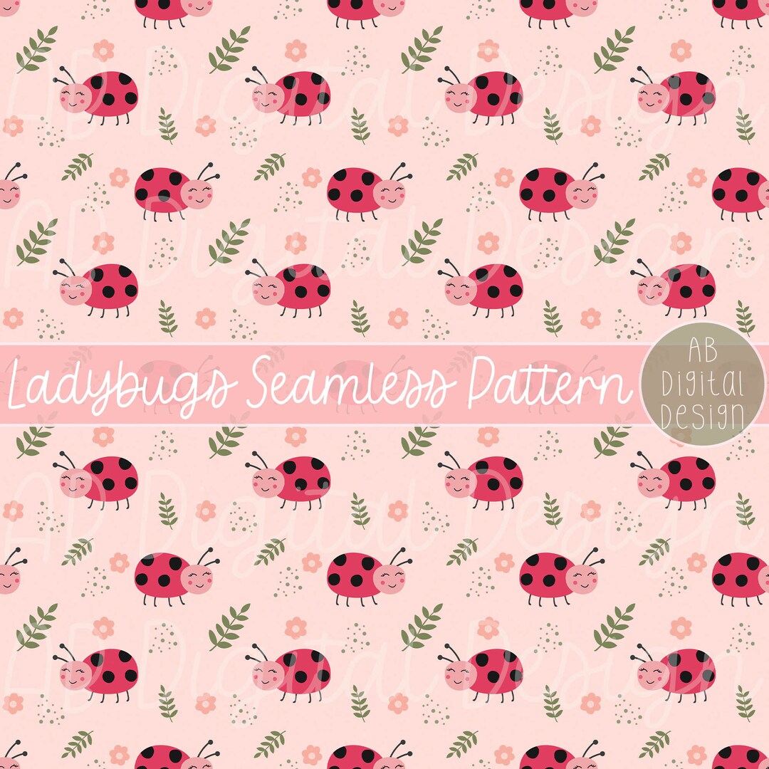 Cute Ladybug Digital Paper Background | Spring Garden Seamless Pattern ...