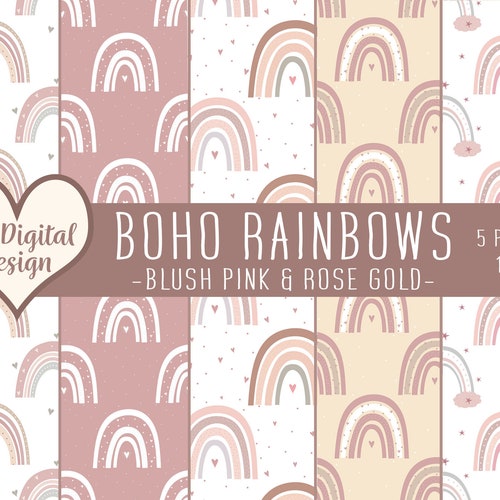 Rainbow Digital Paper Blush Pink/rose Gold Boho Rainbows | Etsy