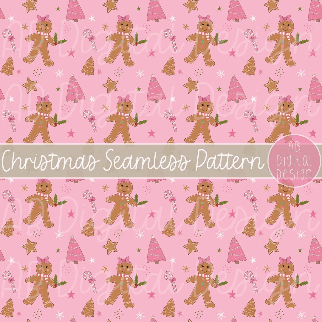 Pink Christmas Digital Paper | Gingerbread Girls Seamless Pattern ...