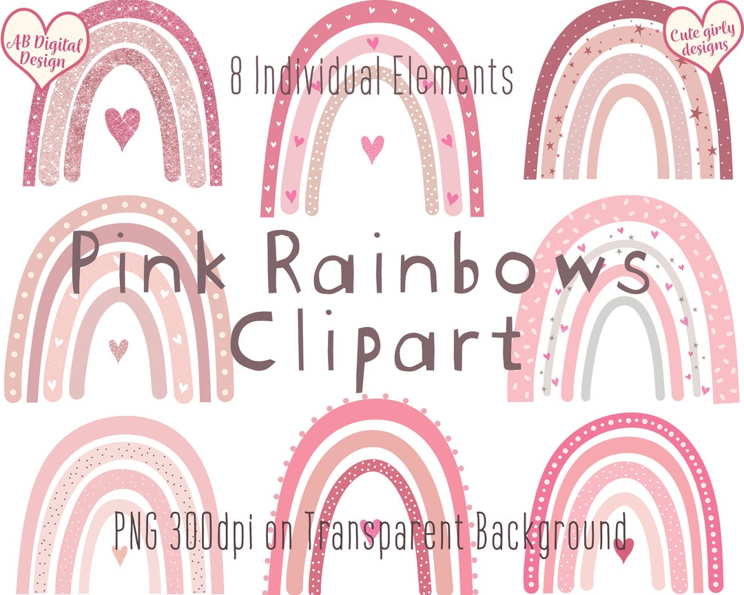 Pink Boho Rainbow Clipart | Pink Rainbows | Valentine's Day | Girls ...
