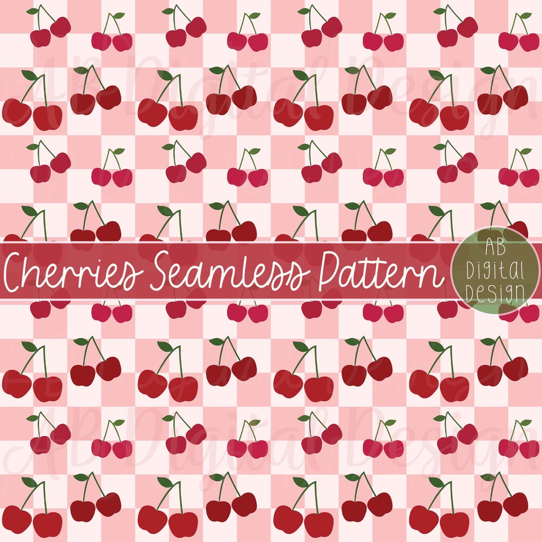 Cute Cherries Seamless Pattern on a Checkerboard Background | Checkered ...