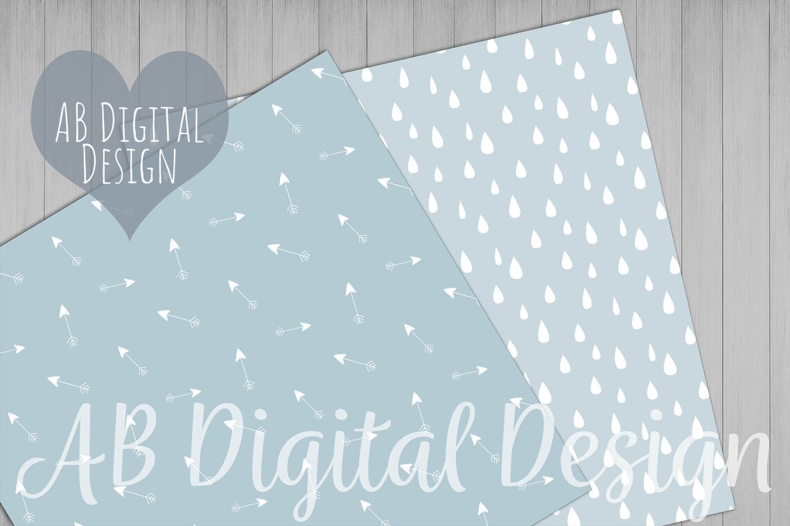 Baby Blue Digital Paper Baby Boy, Baby Shower Boho, Rainbows, Leaves ...