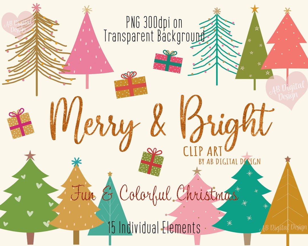 Christmas Tree Clipart | Bright & Colorful Modern Christmas Clipart ...