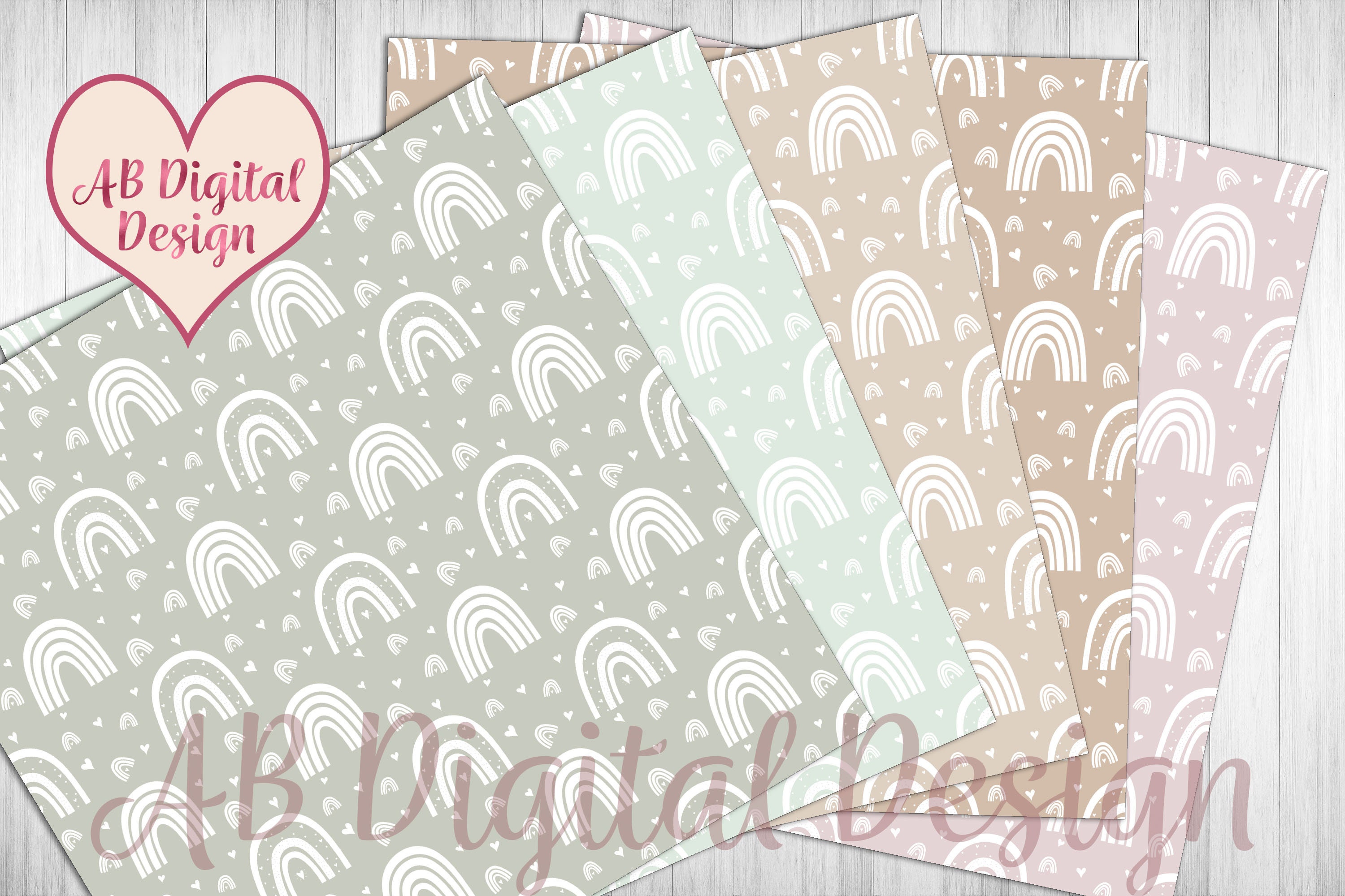 Boho Rainbow Digital Paper | Neutral Brown Grey Blue Pink | Baby ...