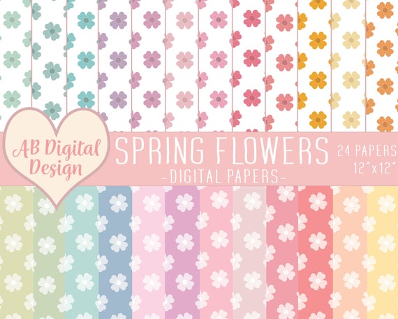 Spring Flowers Digital Paper Background Pastel Floral - Etsy
