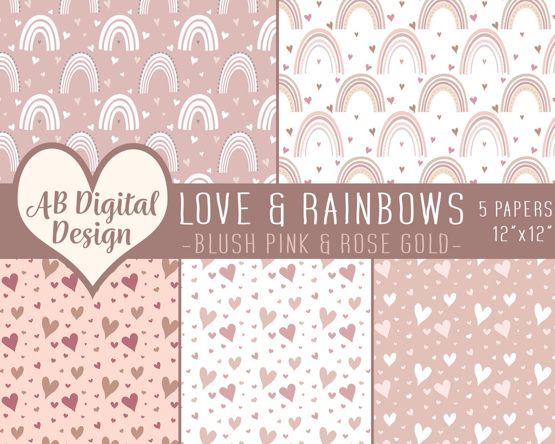 Rainbows & Love Digital Paper | Blush Pink/rose Gold | Valentines Day ...